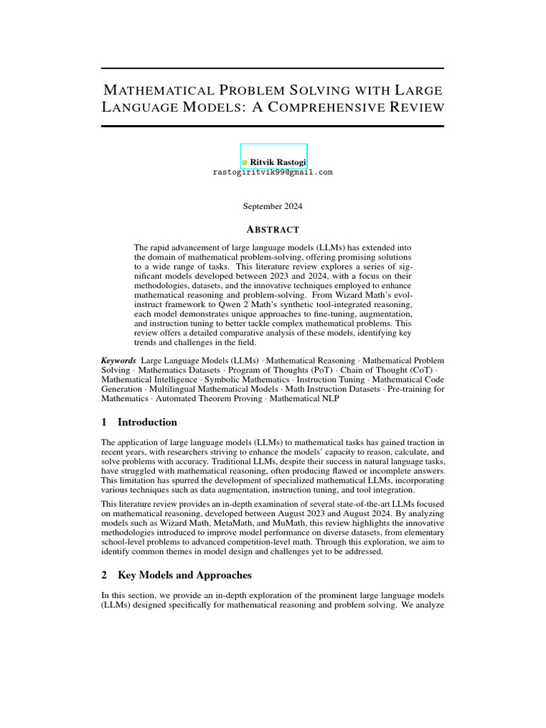 Mathematical Problem Solving With Large Language Models A Comprehensive ...
