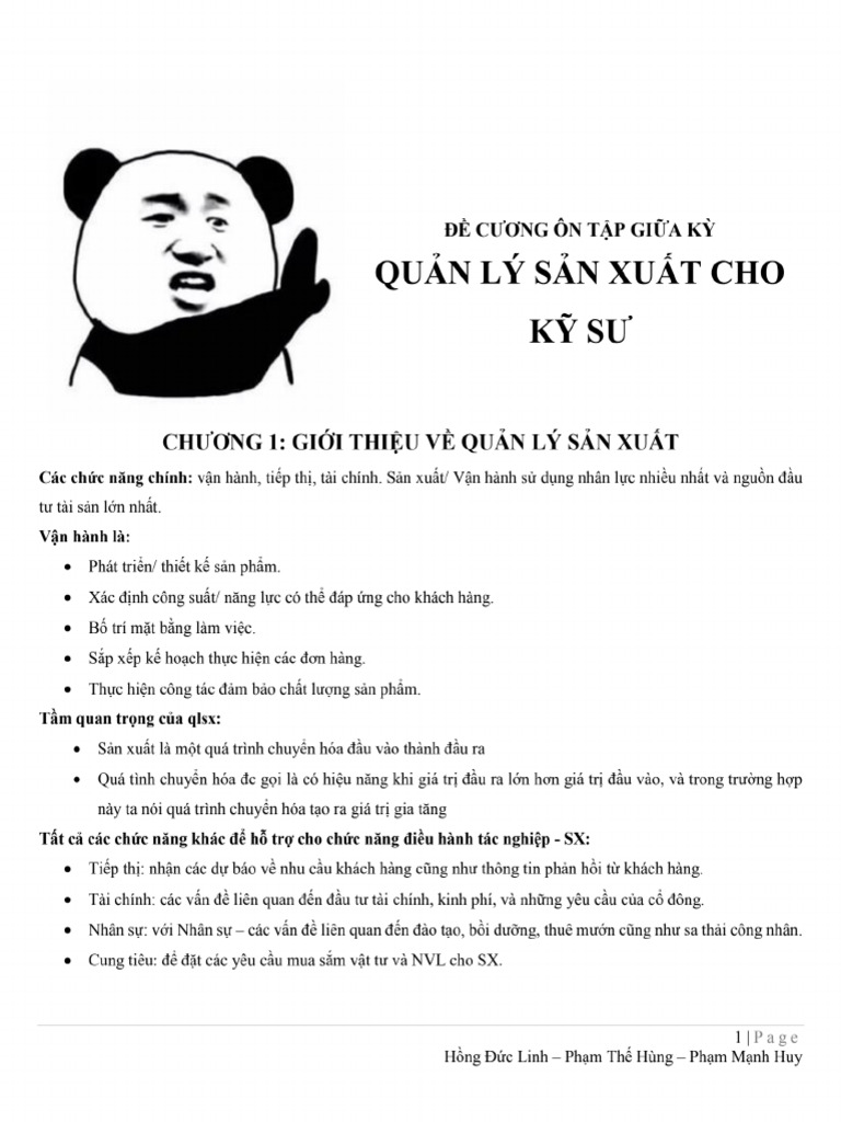 Đề cương ôn giữa kì QLSX. | PDF