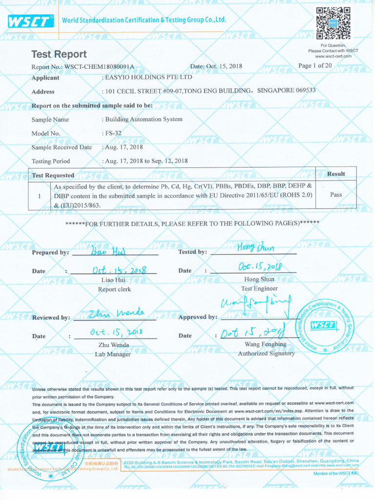 EasyIO FS32 RoHS Compliance | PDF