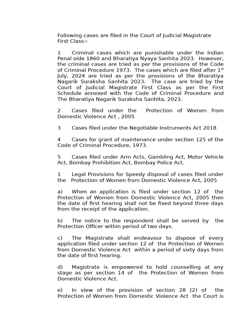 Cases Filed in Teh Court of Judicial Magistrate First Class | PDF