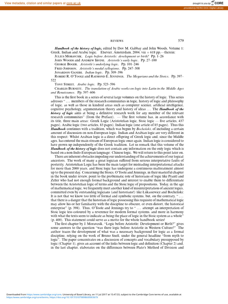 Handbook of The History of Logic | PDF | Logic | Mathematical Logic Handbook of The History of Logic | PDF | Logic | Mathematical Logic