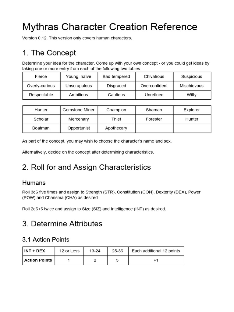 Mythras Character Creation Summary | PDF
