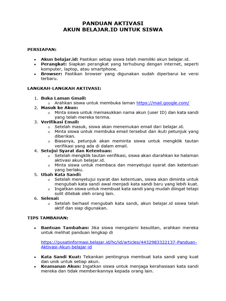 PANDUAN AKTIVASI AKUN BELAJAR ID | PDF