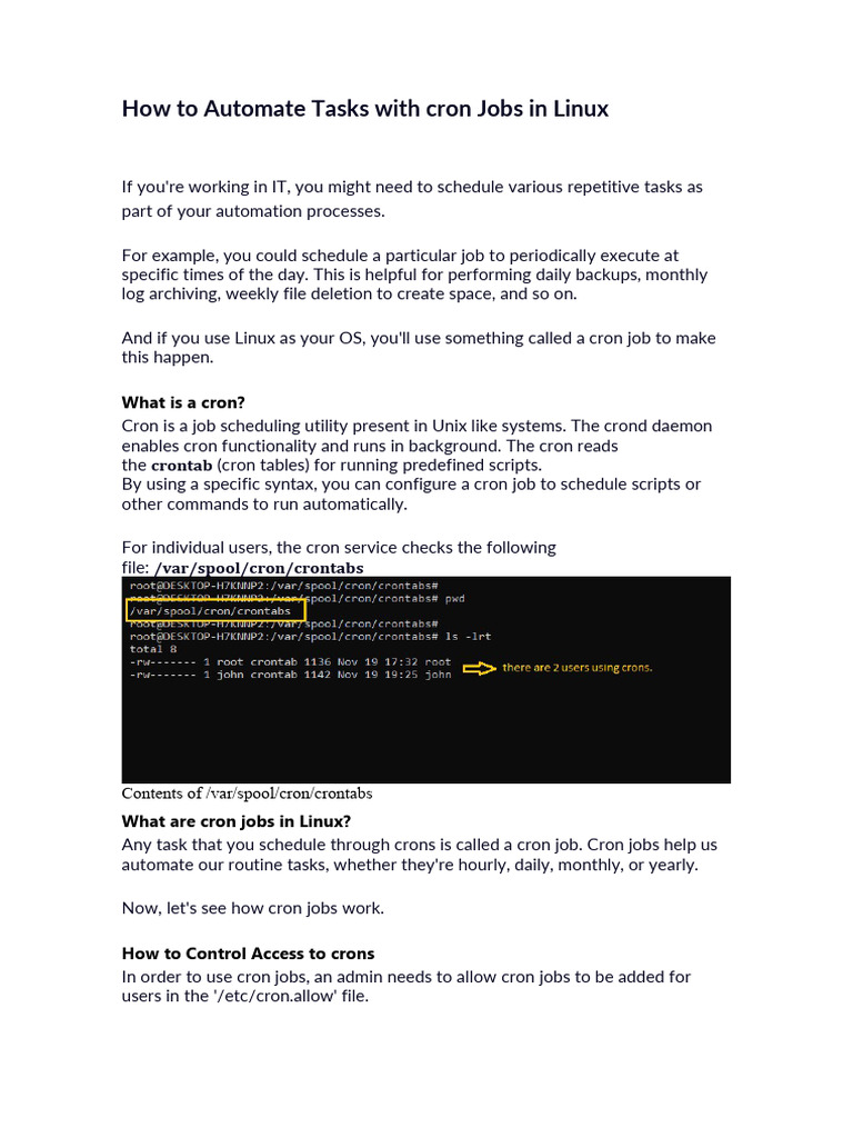 How To Automate Tasks With Crons in Linux | PDF