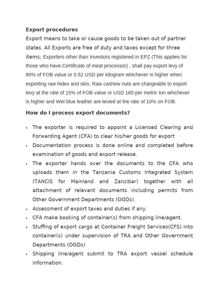 Export procedures | PDF