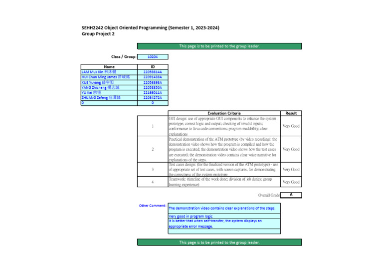 10204-SEHH2242 Group Project 2 Marking Sheet | PDF