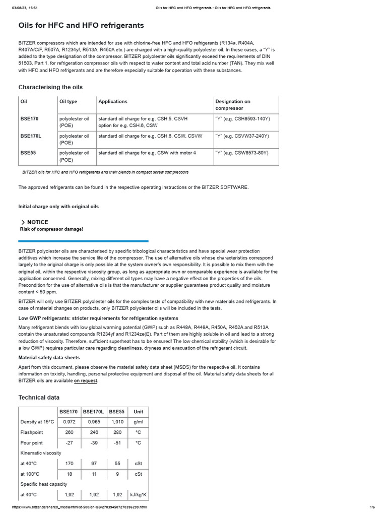 Oils For HFC and HFO Refrigerants - Oils For HFC and HFO Refrigerants | PDF