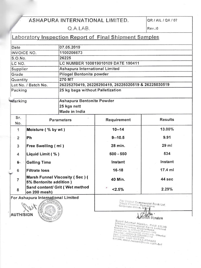 Ashapura Bentonite Powder Invoice | PDF