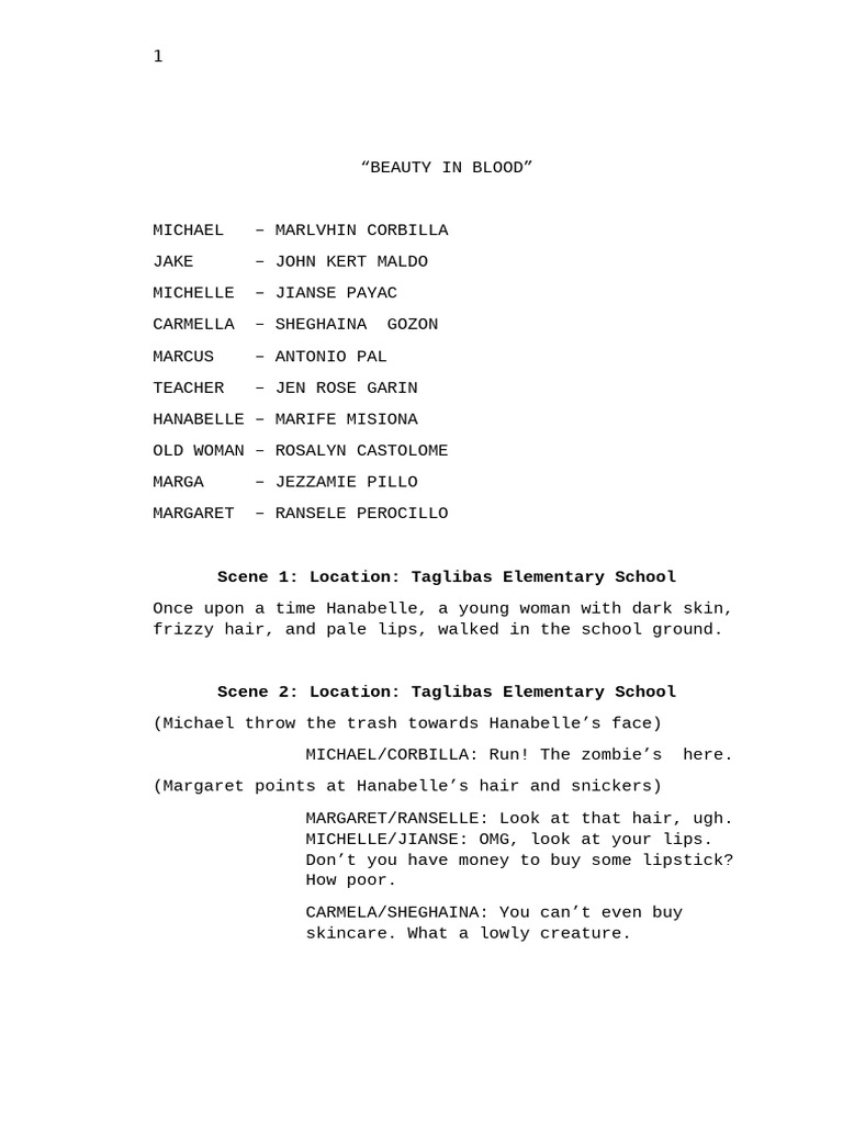 BEAUTY IN BLOOD (FINAL SCRIPT) | PDF