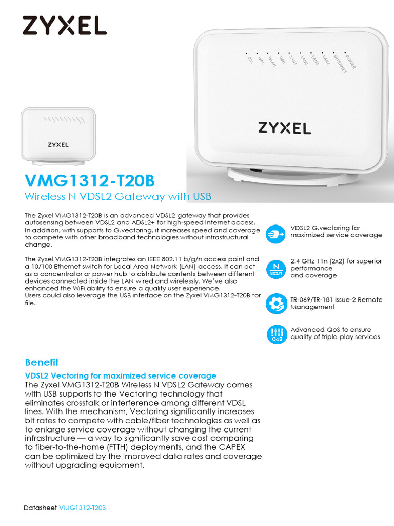 Zyxel Vmg1312 t20b Datasheet | PDF