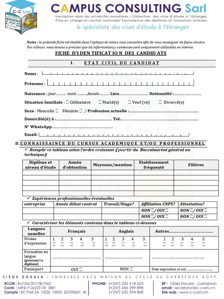 Fiche D'identification Sur Entete CC-SARL | PDF