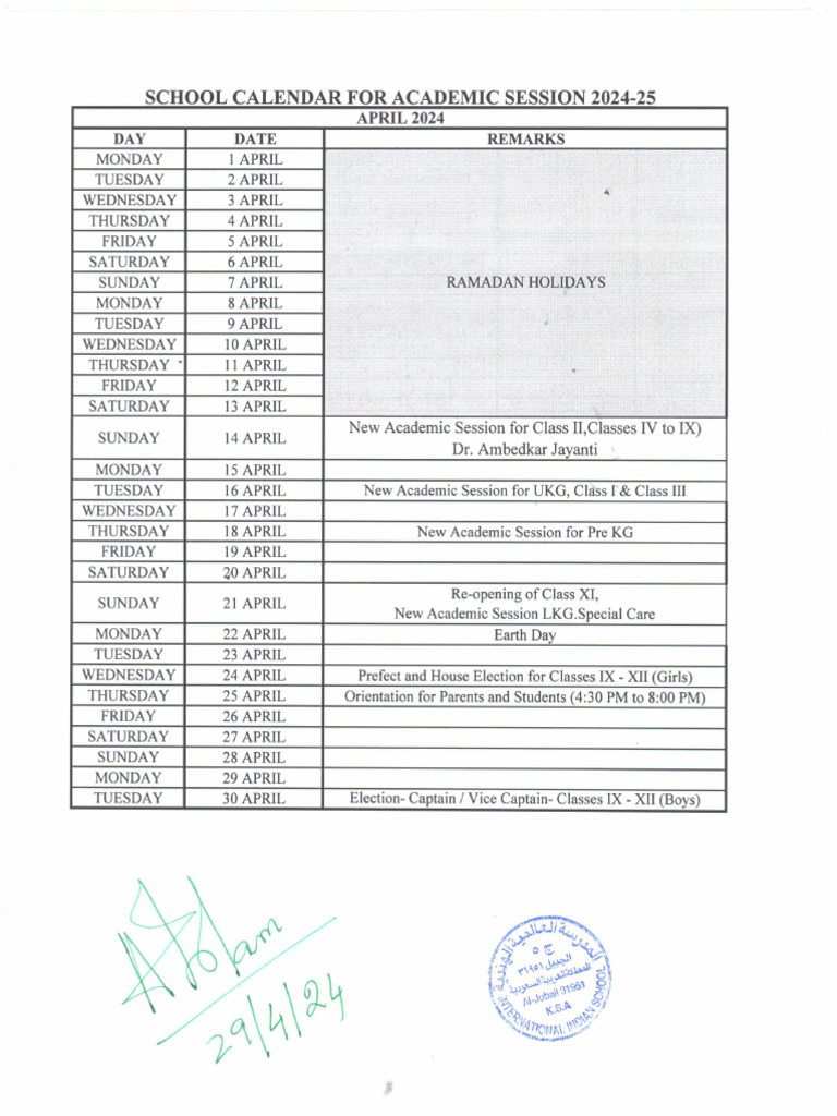 Iis Jubail - School Calendar For The Ay 2024-2025 | PDF