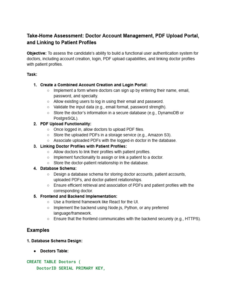 Full stack take home assessment | PDF