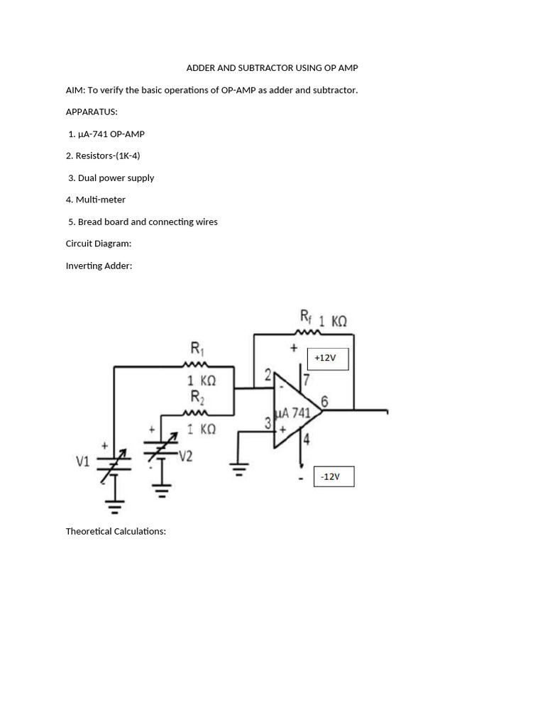 Adder and Subtractor Using Op Amp | PDF