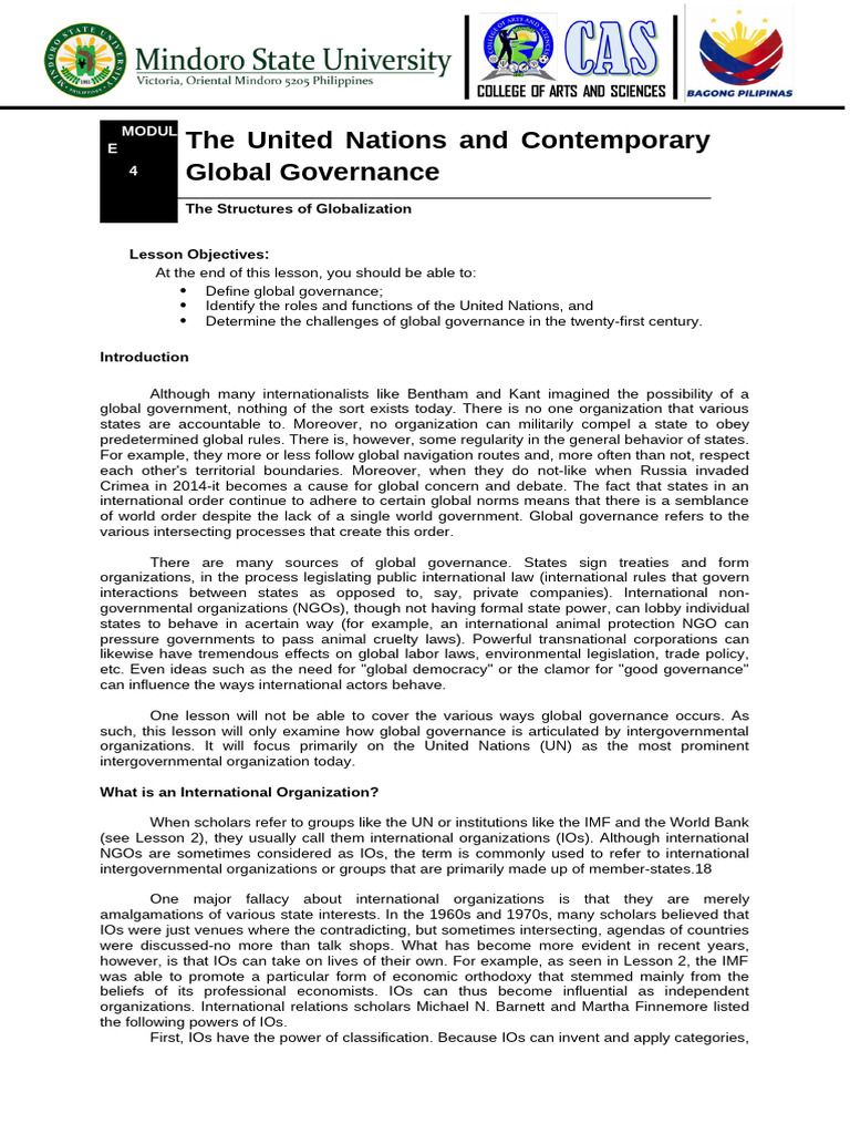 UN's Role in Global Governance Today | PDF | United Nations ...
