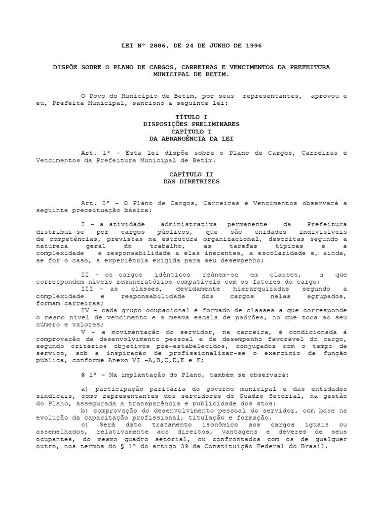 Lei N 2886 de 24 de Junho de 1996 PCCV | PDF