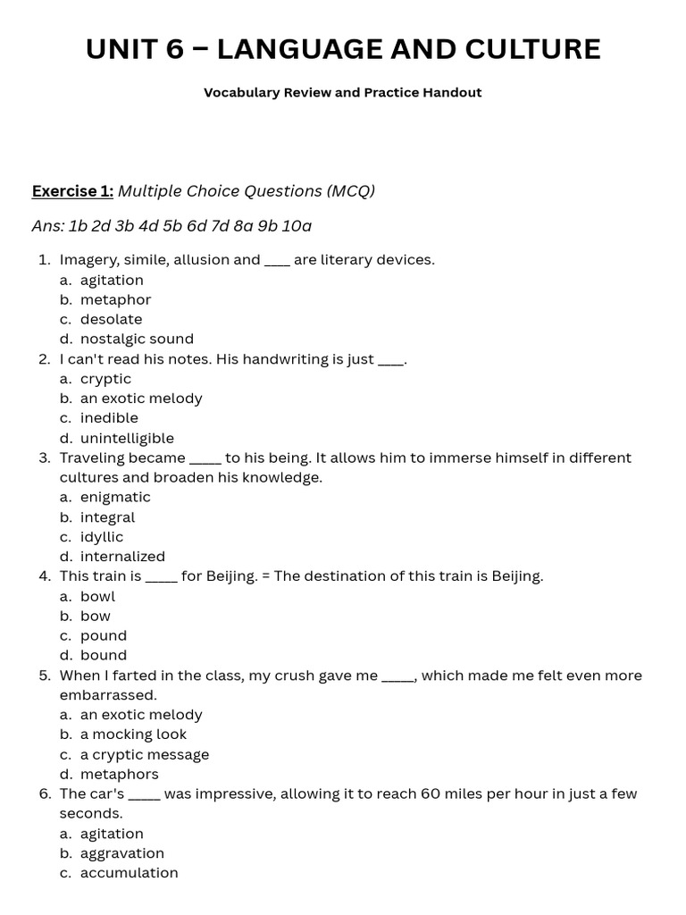 Unit 6 - Language and Culture Handout | PDF