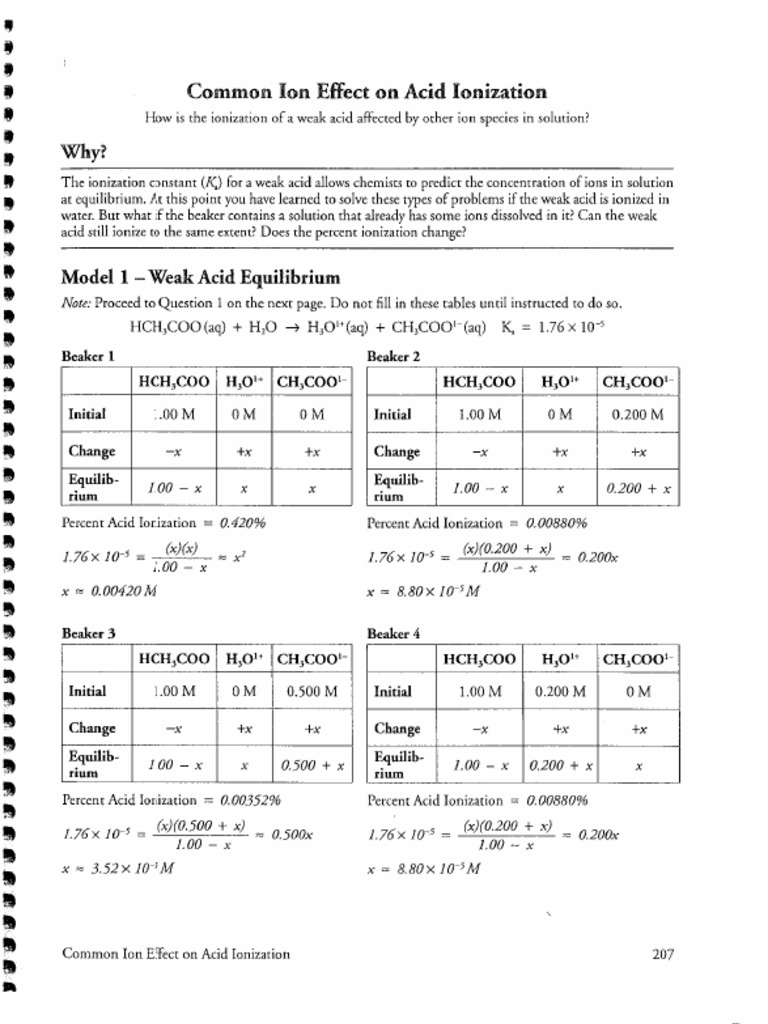 Common Ion Effect On Acid Ionization Pogil Key | PDF