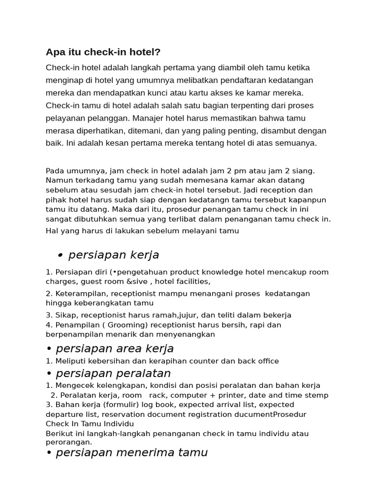 Apa Itu Check-In Hotel?: Persiapan Kerja | PDF