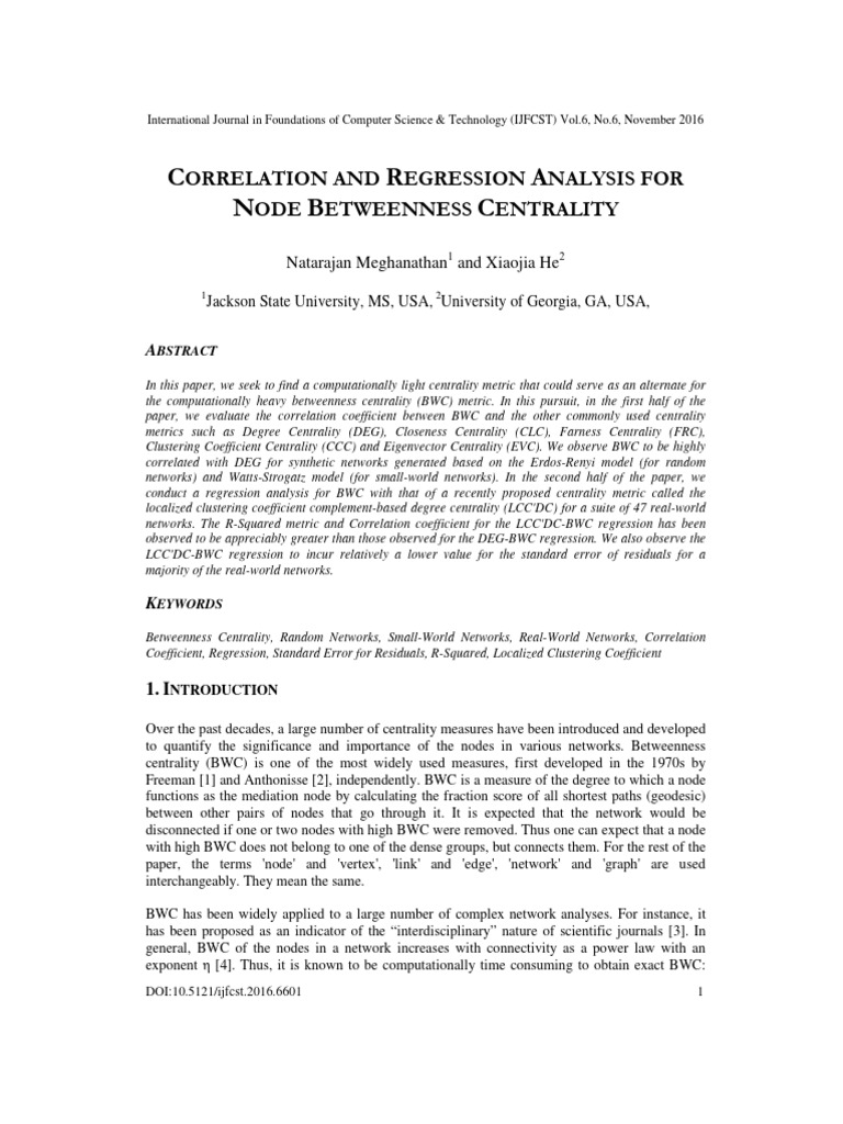 Correlation and Regression Analysis For Node Betweenness Centrality | PDF | Coefficient Of ...