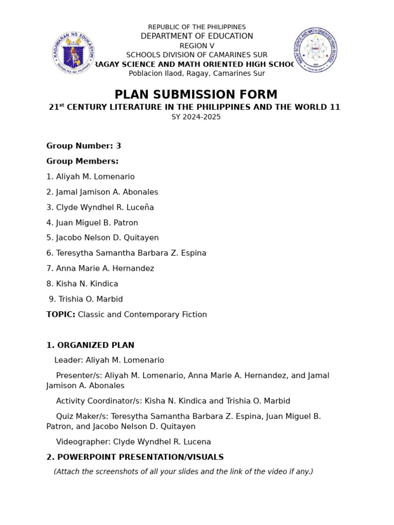 Plan Submission Form GROUP 3 1 | PDF