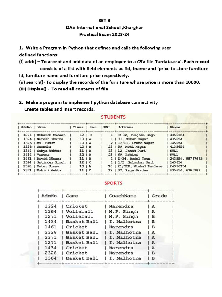 SET B Practical Exam | PDF