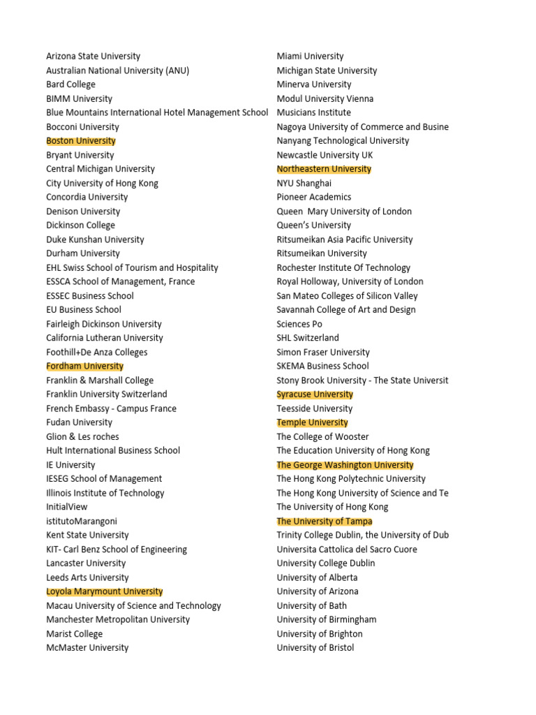Beijing Consortium Harrow University List | PDF