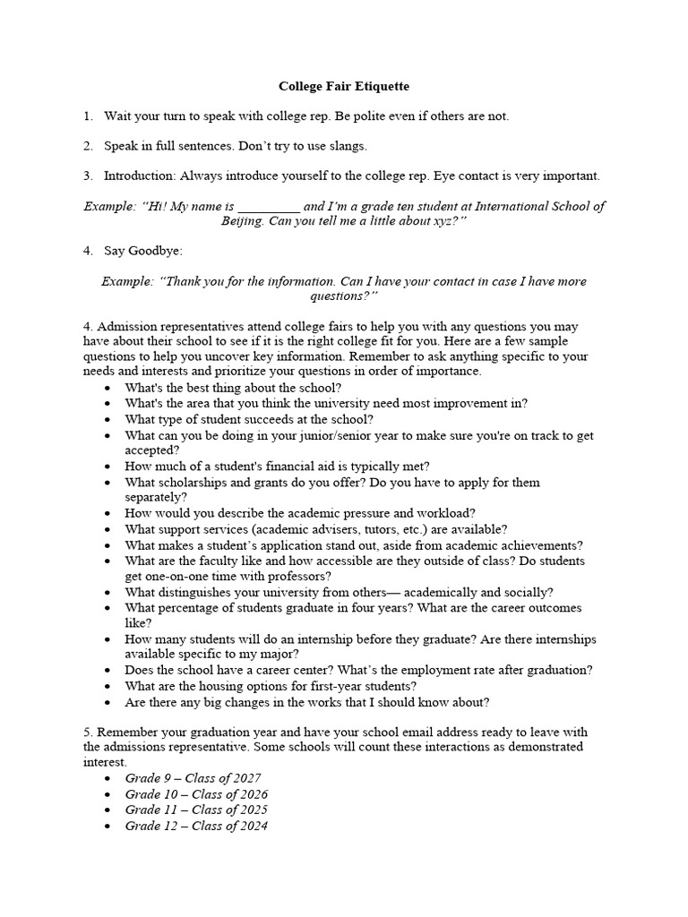 College Fair Etiquette | PDF