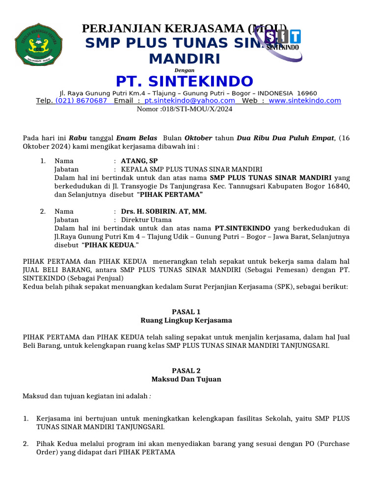 A. Mou SMP Plus TSM | PDF | Bisnis