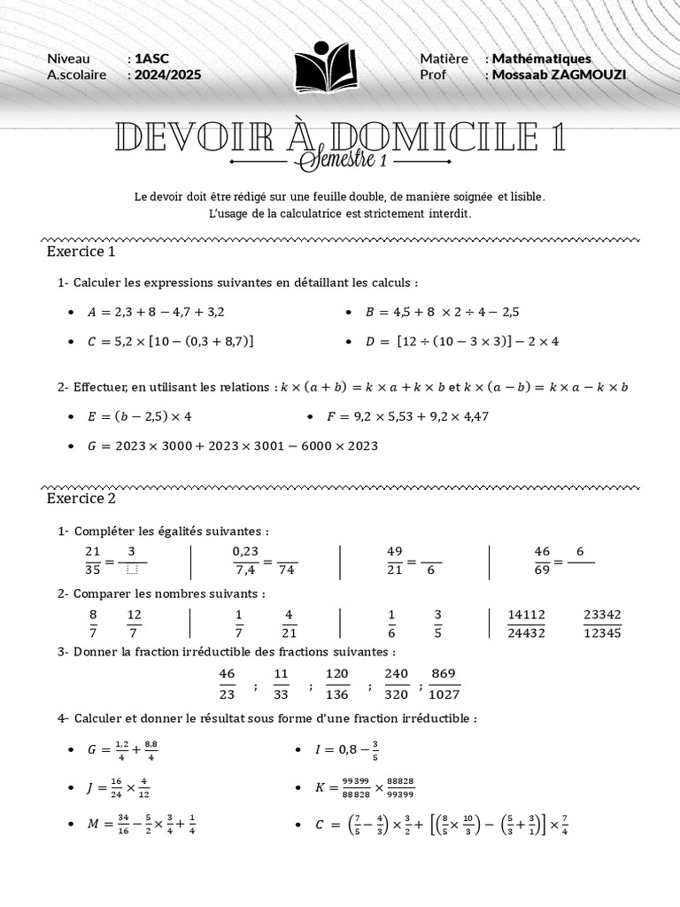 Devoir À Domicile 1 S1 1AC | PDF