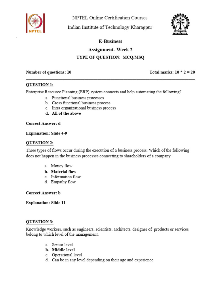 Week 2 NPTEL E-Business 2024 (1) | PDF