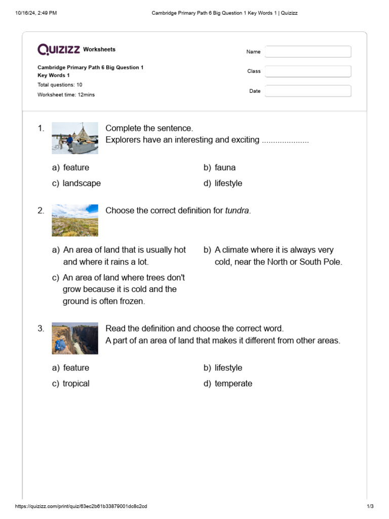 Cambridge Primary Path 6 Big Question 1 Key Words 1 _ Quizizz | PDF