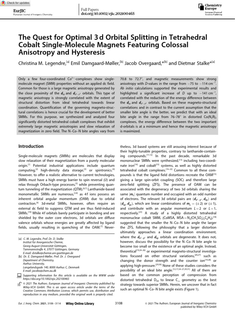Eur J Inorg Chem - 2021 - Legendre - The Quest For Optimal 3 D Orbital ...