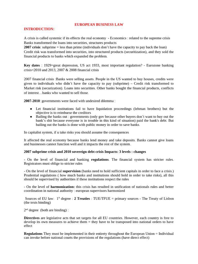 European Business Law | PDF | Banks | Bank Run European Business Law | PDF | Banks | Bank Run