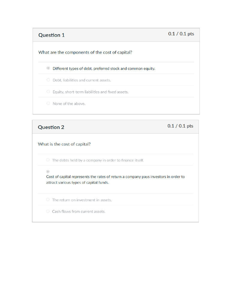 Unit 6. Cost and Capital Structure Test | PDF
