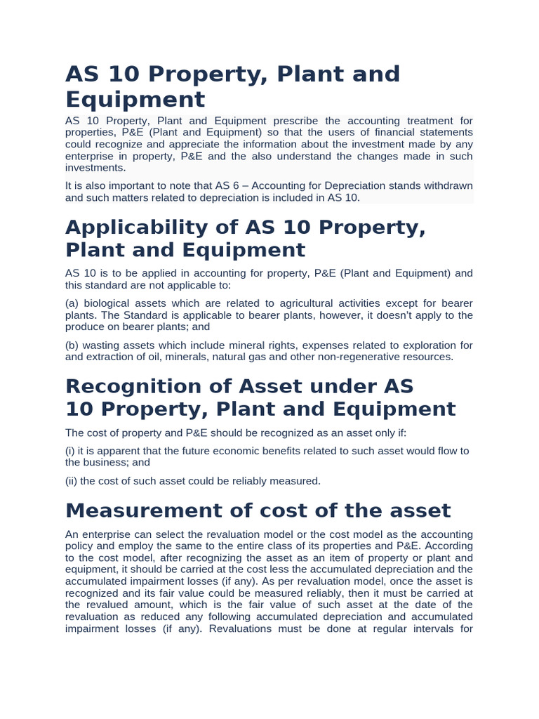 As-10 Property Plant & Equipments | PDF