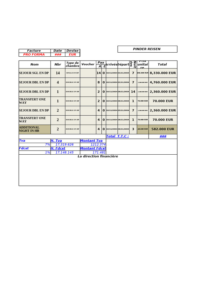 Pro Forma Pinder Reisen | PDF