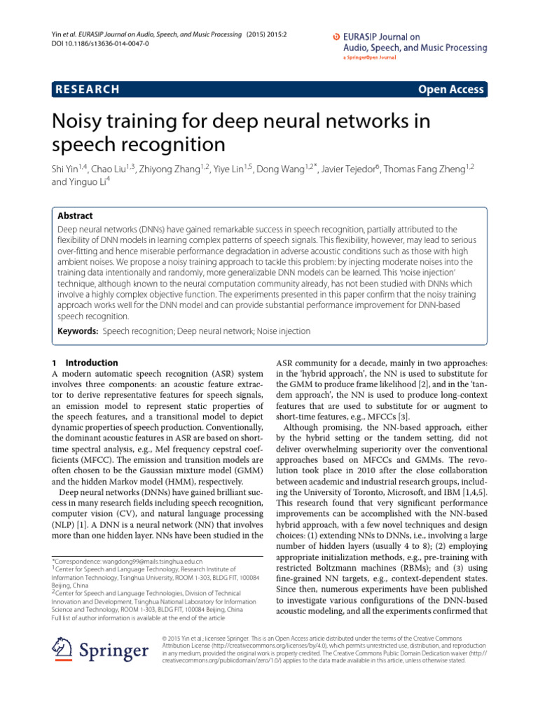 Noisy Training For Deep Neural Networks in Speech Recognition | PDF