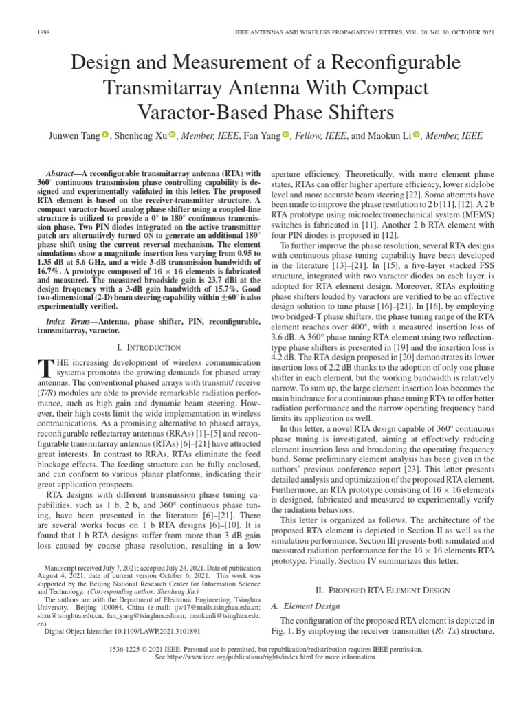 Design and Measurement of A Reconfigurable Transmitarray Antenna With ...