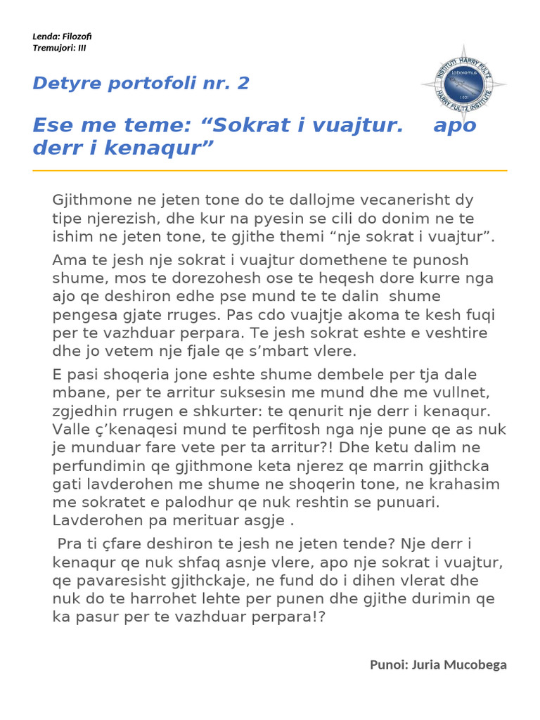 Detyr Portofoli 2 Filozofi Tremujori 3 | PDF