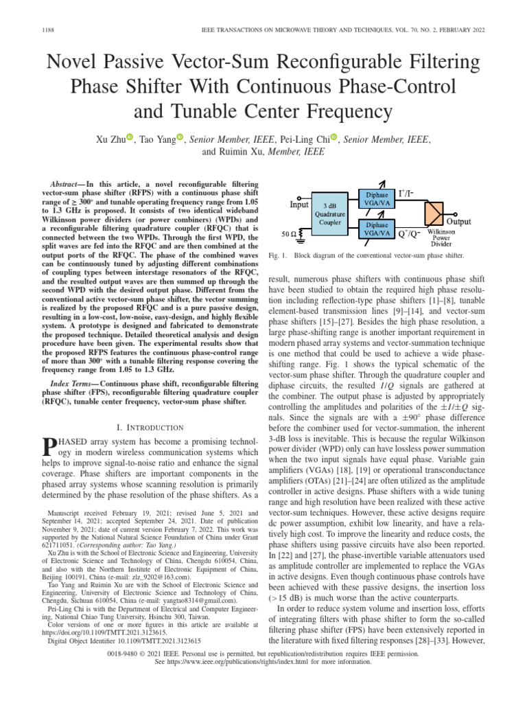 Novel Passive Vector-Sum Reconfigurable Filtering Phase Shifter With ...