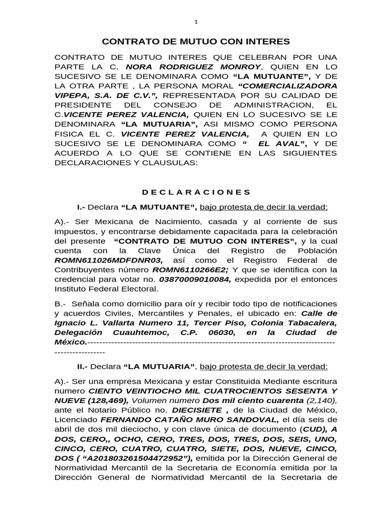 Contrato de Mutuo Con Interes | PDF