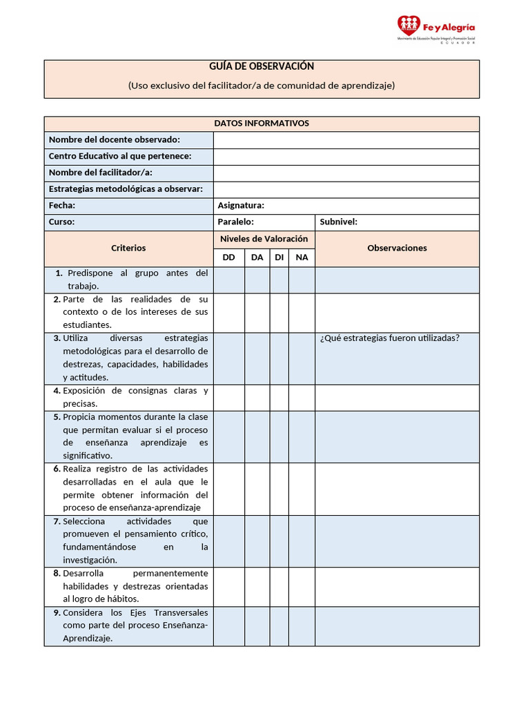 Ficha de Observación Áulica | PDF