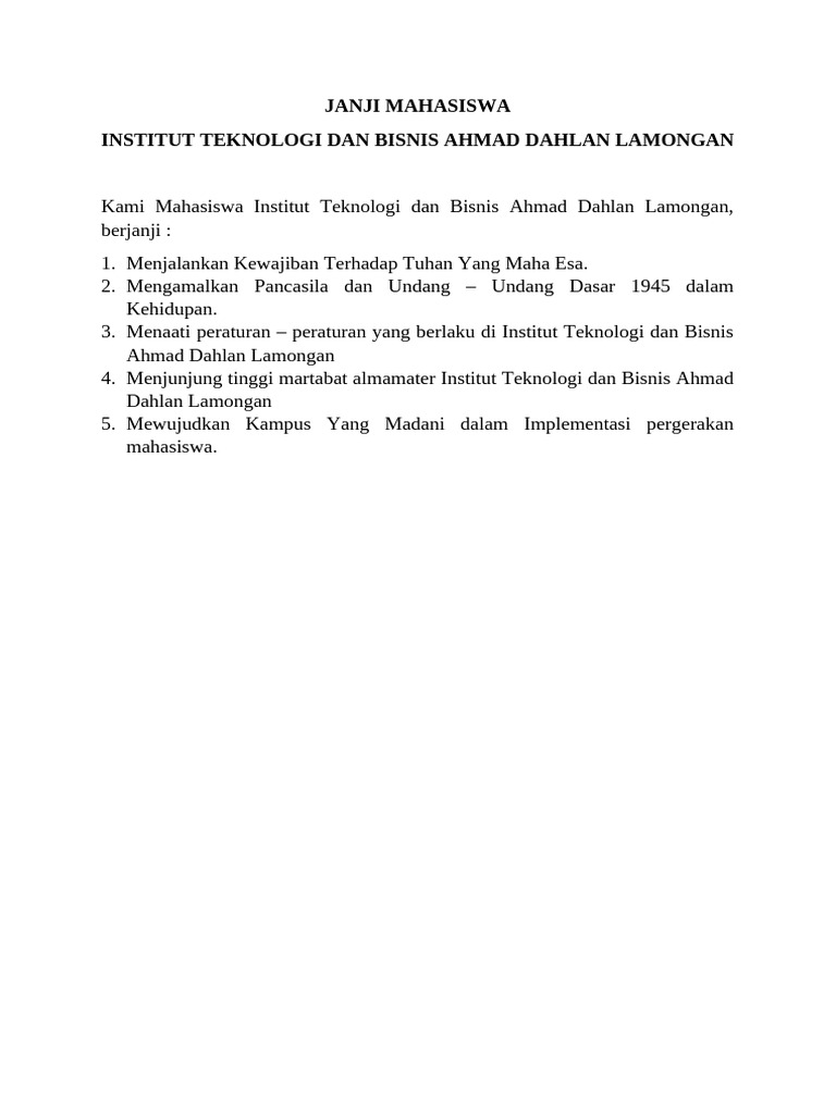 Janji Mahasiswa Itb Ad LMG | PDF