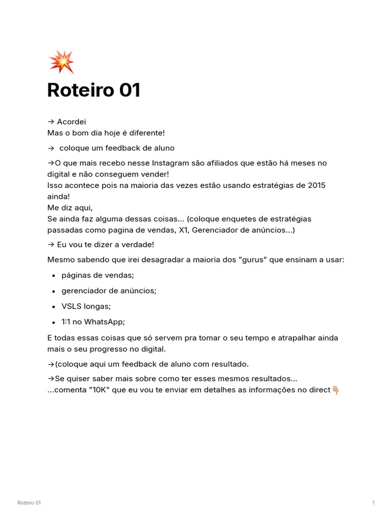 Roteiro para RENDA EXTRA 01 | PDF