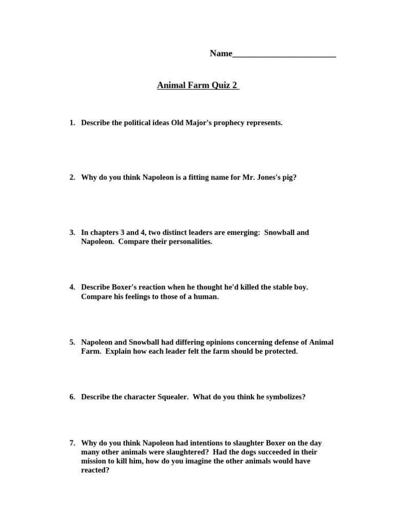 Animal Farm Quiz 2, Characters, Themes | PDF