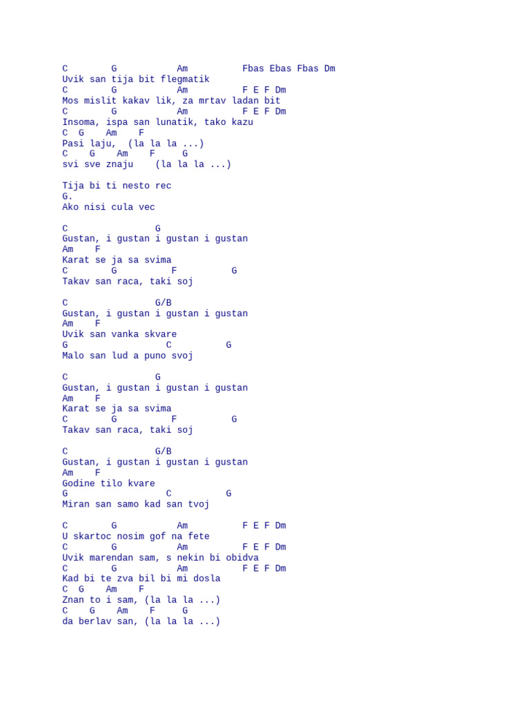 Tonči Huljić - Guštan Akordi | PDF