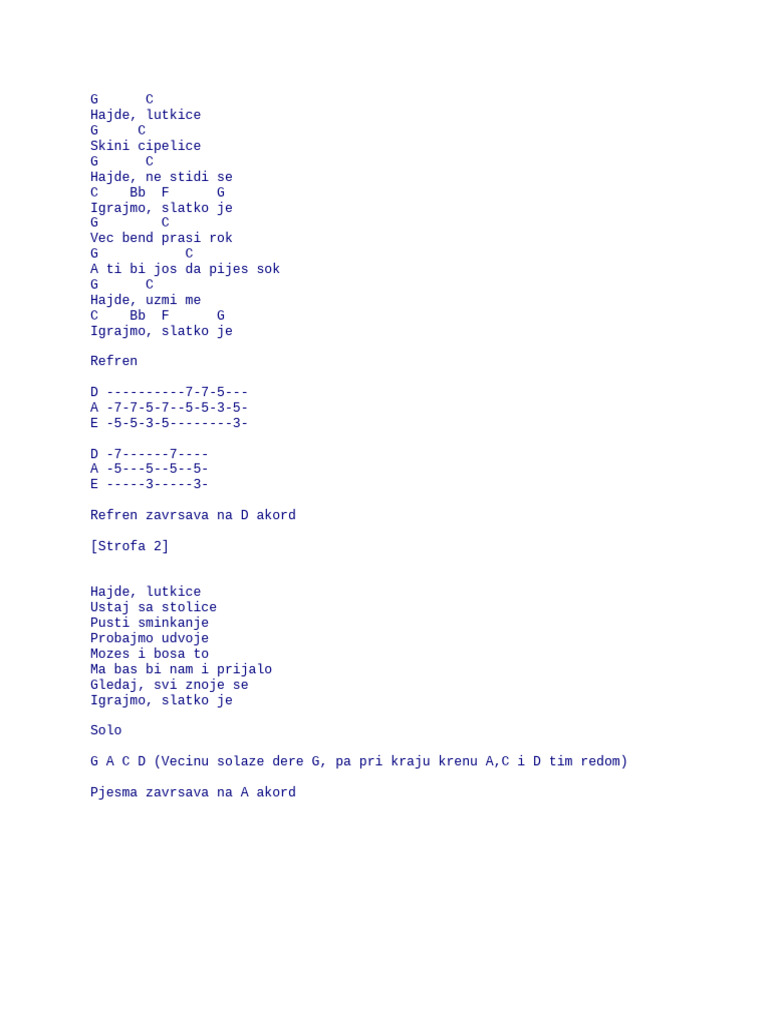 Divlje Jagode - Dodirni Me Akordi | PDF