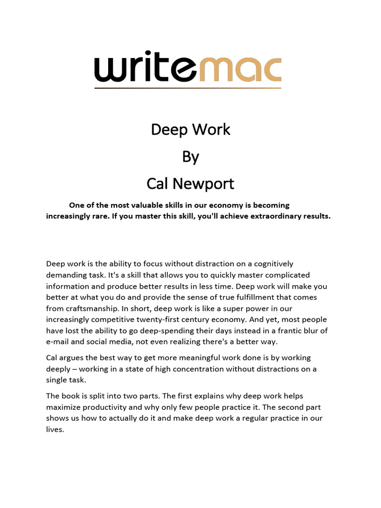 Deep Work by Cal Newport | PDF