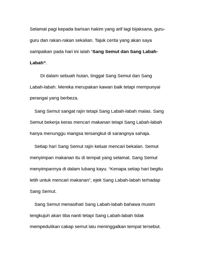 Sang Semut Dan Sang Labah-Labah | PDF